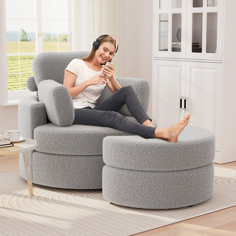 Swivel Accent Chair Swivel Barrel Chair Swivel Chair with Ottoman Cuddle Chairs Round Lounge Sofa Chair with Pillow 360 Single Swivel Chairs for